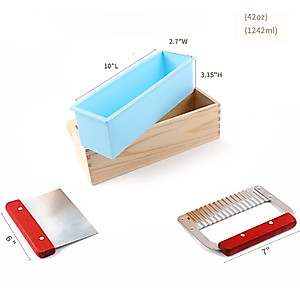 DOYOLLA Silicone Soap Loaf Molds Wood Box + Stainless Steel Wavy + Straight Cutters, 41oz, Random Color