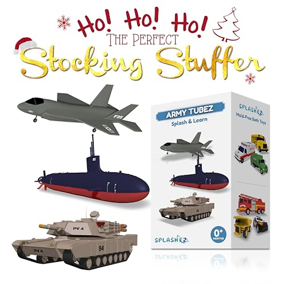 SplashEZ Mold Free Bath Toys for Kids & Toddlers, Sealed No Hole Baby Bath Toys, Soft Durable Military Set, Float on Water, No Mold Design for Shower Tub Pool, Infant Babies Ages 0-1-3-6-12-18 Mo