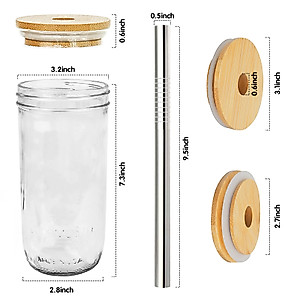 BESTBEL 6 Pack Mason Jar Drinking Glasses with Lids and Straws,24OZ Glass Cups with Bamboo Lids and Straws,Wide Mouth Reusable Smoothie Cups,Iced Coffee Cups,Boba Cup,Bubble Tea Cup