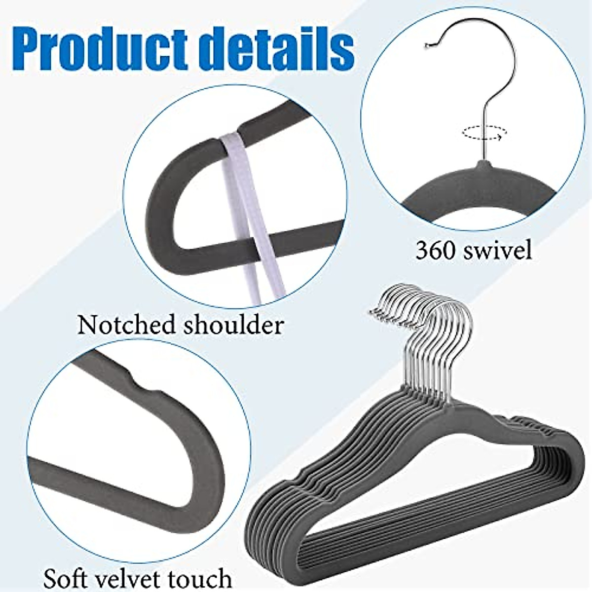 Sawysine 100 Pcs Baby Hangers for Closet Kids Clothes Hangers Children Velvet Non Slip Hangers Space Saving Infant Hangers Nursery Newborn Toddler Hangers for Boys Girls, 11.42x7.48 Inch