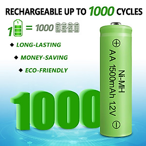 GENYESTAR AA Rechargeable Batteries NIMH 1.2V Double A 1500mAh High Capacity Solar Battery Low Self Discharge, Pack of 8