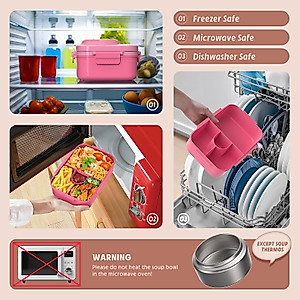 DaCool Lunch Box Kids Bento Box 7.5 Cups with 4-Compartment Leakproof BPA Free Toddler Girls Lunch Containers with Fork Spoon for Meal Snack On-the-Go School Picnic, Microwave Dishwasher Safe, Pink