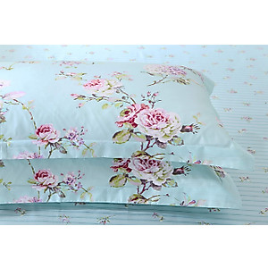 FADFAY French Country Duvet Cover Set King/California King 100% Cotton Floral Bedding Farmhouse Hydrangea Flower and Rose Floral Shabby Comforter Covers with Hidden Zipper - No Filling