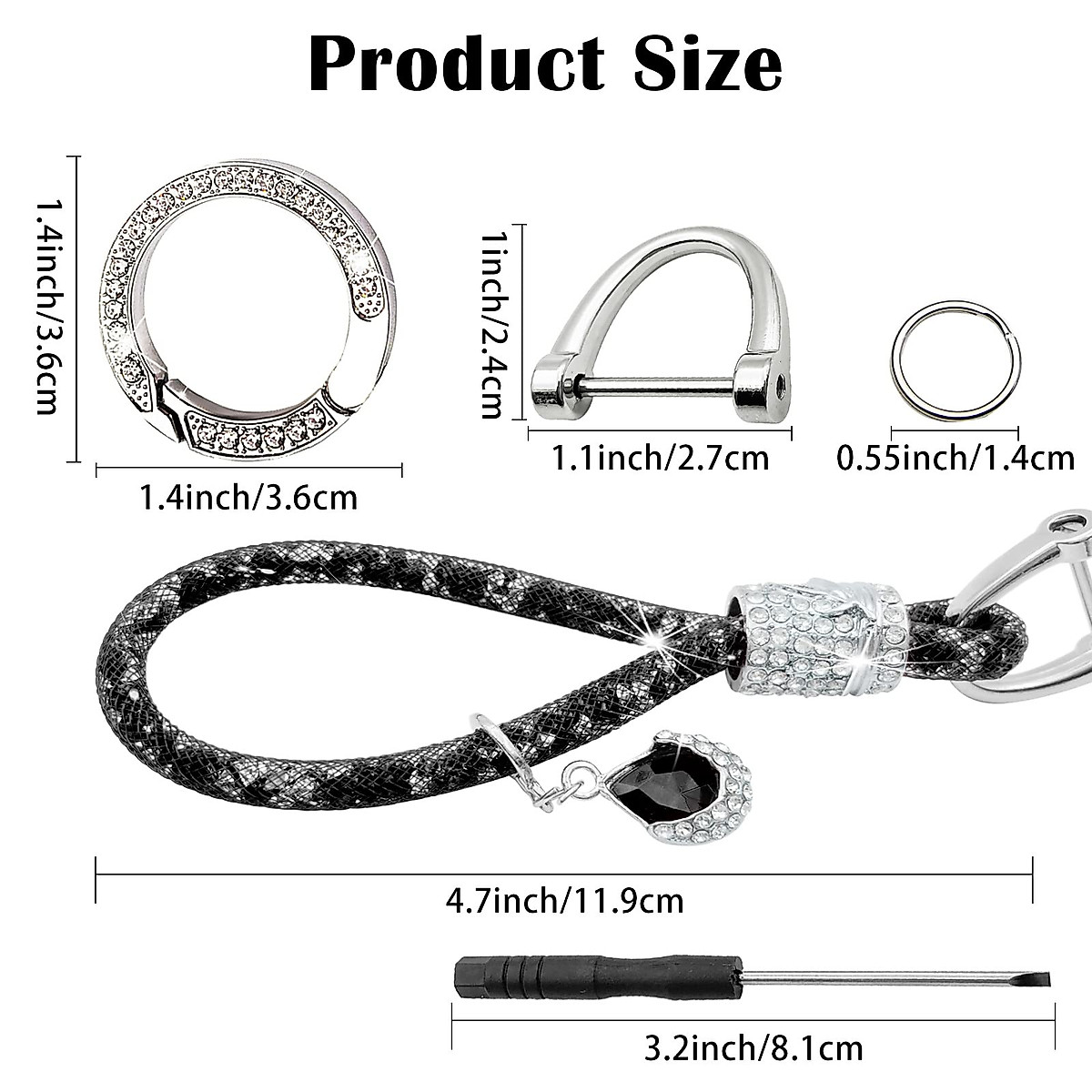 Crystal Car Keychain for Women, Fashion Keychain Accessories With Bling Rhinestones, Universal for Car Key (Black)