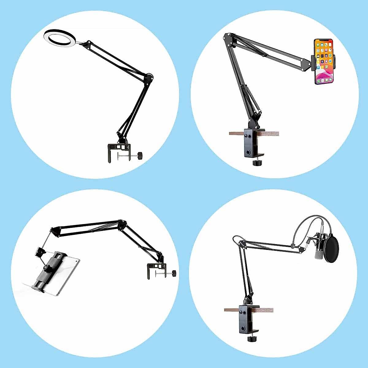 Replacement Heavy Duty C Clamp for 1/2” Base Magnifying Lamp，XINME Desk Lamp，Swing Arm Lamp，Phone Mount，I pad Mount，Tablet Holder，Mic Holder (G2 BLACK)