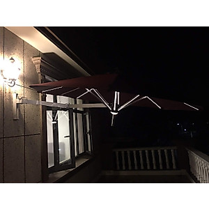ROLTIN Parasol Garden Umbrella 250cm Wall Solar LED Lights and Metal Pole - Garden tilt Adjustment Sun Shade Umbrella