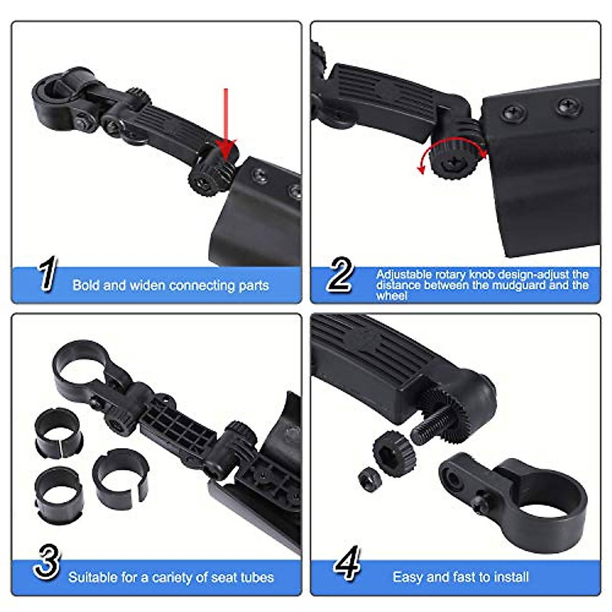 TAGVO Bike Fender Set, 2 Parts-Universal Full Cover Thicken Widen Bicycle Mudguard Set Mountain Bike Front and Rear Mud Guard Portable Adjustable Bike Fender Mudflap for MTB Mountain Road Bike