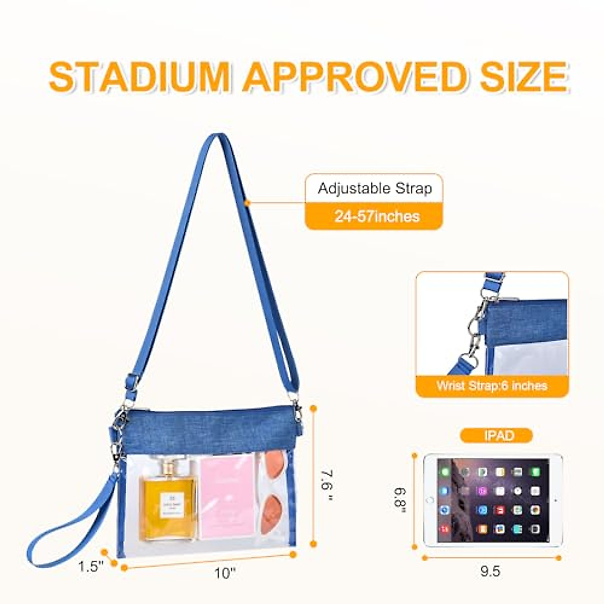 USPECLARE Clear Crossbody Purse Bag Stadium Approved Clear Tote Bag for Work Concert Sports(Blue)
