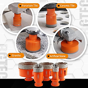 BGTEC 6pcs Dry Diamond Core Drill Bits Set for Porcelain Tile Ceramic Marble Brick Hole Saw Mixed 6/8/10/25/35/50MM