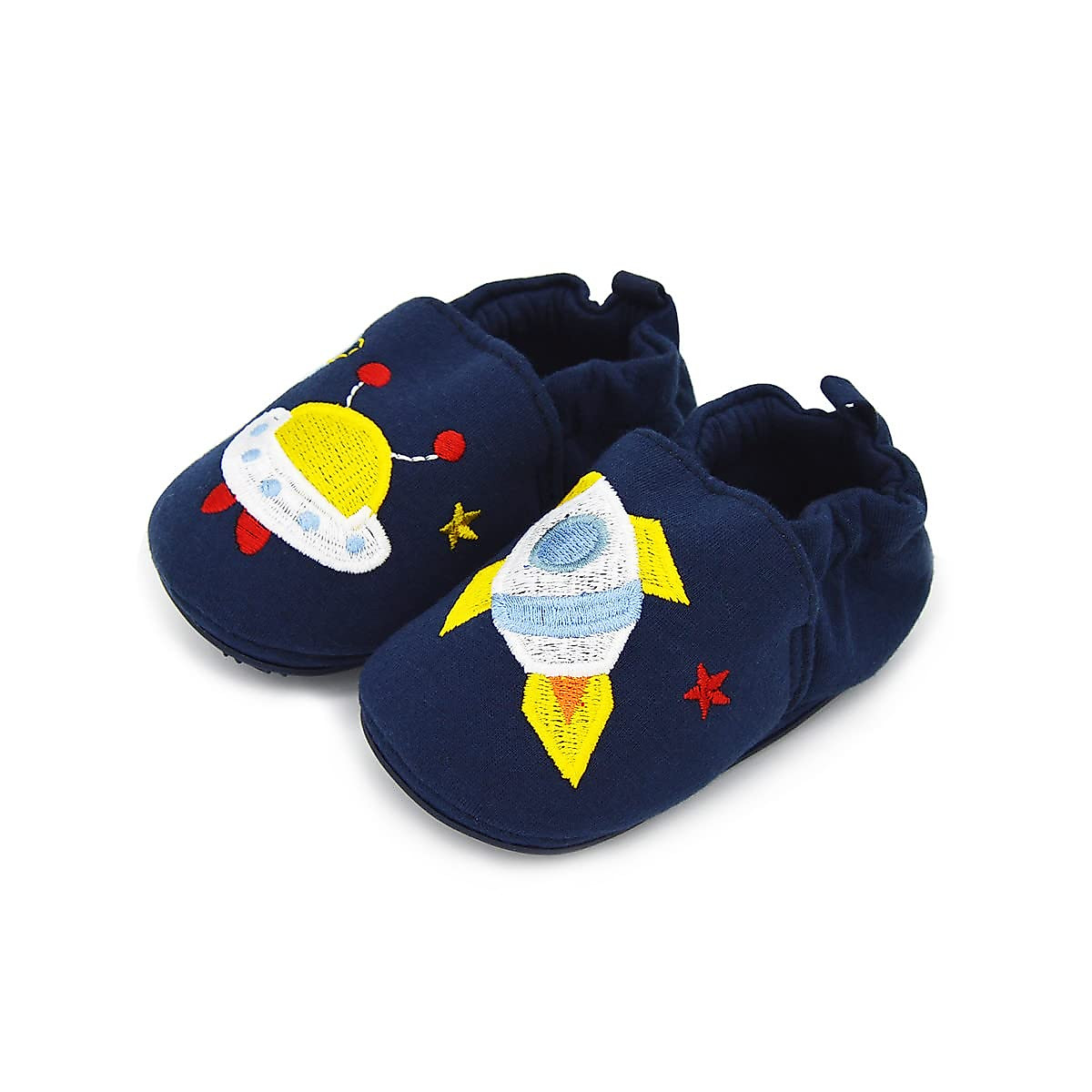 LAFEGEN Baby Boy Girl Walking Shoes Non Slip Soft Sole Infant Toddler Slipper Newborn Moccasins First Walker House Crib Sneaker Shoes, 01 Navy Rocket,12-18 Months Toddler