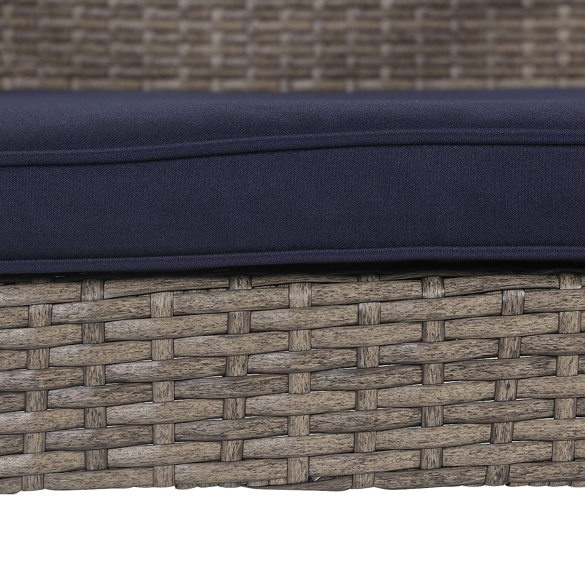 LOKATSE HOME Patio Conversation Bistro Set 5 Pieces Outdoor PE Wicker Rattan Sofa All Weather Furniture Cushioned Chairs and Ottomans with Tempered Glass Coffee Table for Backyard, Garden, Porch, Blue