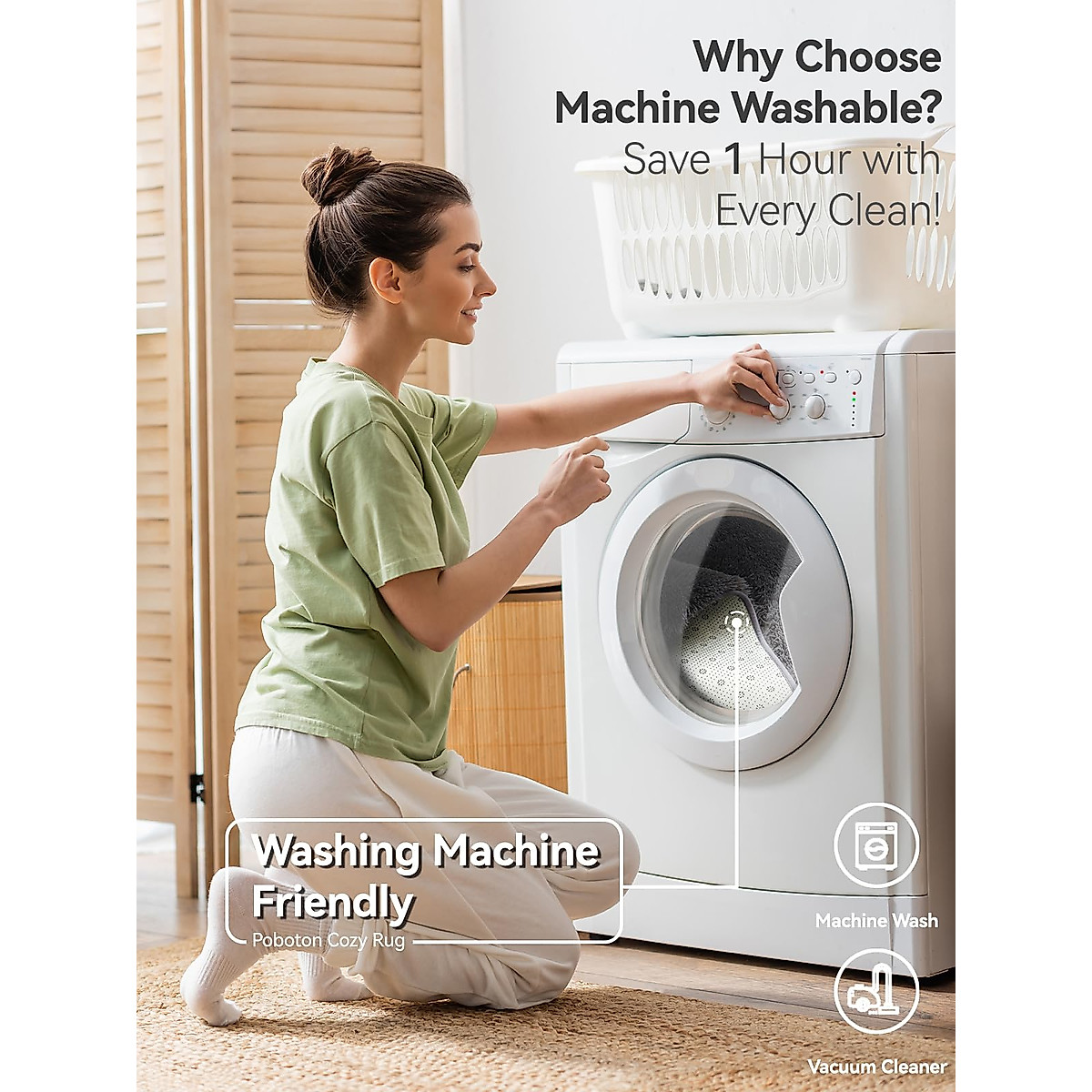 Poboton Area Rugs for Bedroom Living Room, 4X6 Ft Grey Fluffy Washable Rug, Modern Shaggy Carpets Fuzzy Rug for Kids Boys Girls Dorm Nursery Home Decor Aesthetic, Upgrade Anti-Skid Durable