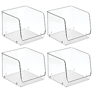 mDesign Modern Stackable Plastic Open Front Dip Storage Organizer Bin Basket for Kitchen Organization - Shelf, Cupboard, Cabinet, and Pantry Organizing Decor - Ligne Collection - 4 Pack - Clear