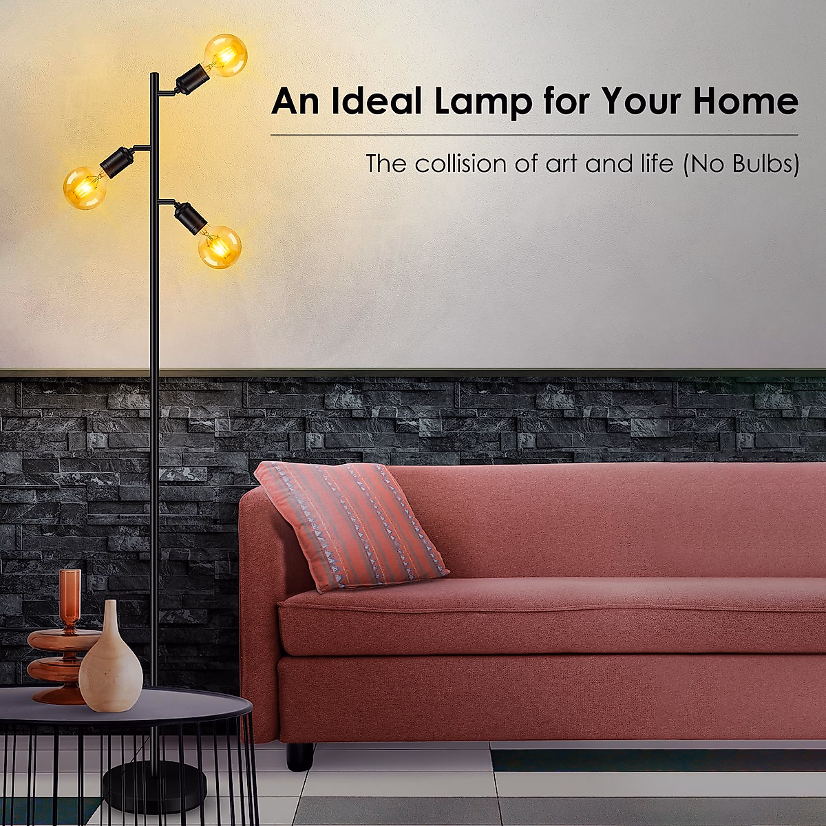 BoostArea Tree Floor Lamp, Industrial Floor Lamp, Modern Standing Lamp with Adjustable 3 Light, E26 Socket, Rotary Switch, Minimalist Metal Stand Up Lamp Pole Lamps for Living Room, Bedroom(No Bulbs)