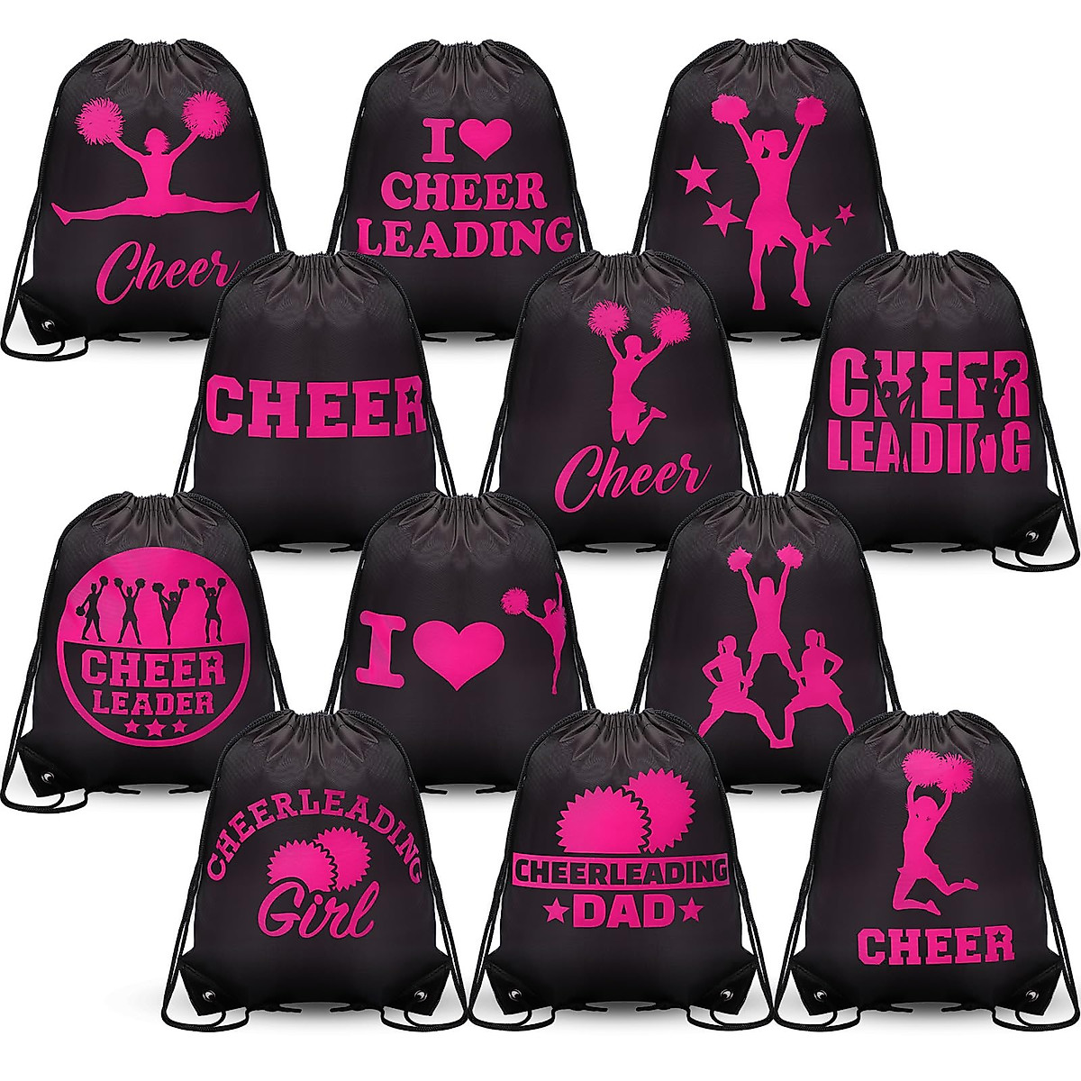 Paterr 12 Pcs Cheer Drawstring Backpack Cheerleaders Drawstring Gym String Bag Sports Gifts for Women Men(Pink, 11.8 x 10 Inch)