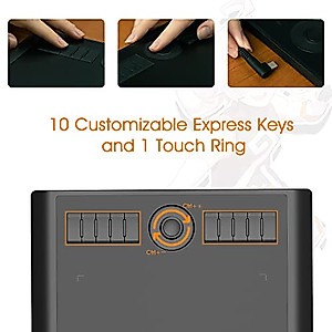GAOMON M10K 10 x 6.25 Inches Graphic Drawing Tablet with 8192 Levels Battery-Free Stylus and 10 Customizable Hot-Keys for Digital Drawing & OSU & Online Teaching-for Mac&Windows