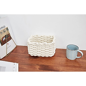 Woven Baskets, Set of 3 for Home, Office, Dorm Room, Living Room, Bedroom, Bathroom, Nursery Storage and Organization (WHITE)