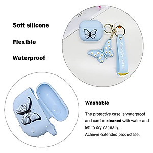 Jeriwell Compatible with AirPods 3rd Generation Case Cover Soft Silicone Waterproof 3D Butterfly with Keychain for Airpods 3 Charging Case 2021 for Women Girls (Light Blue)