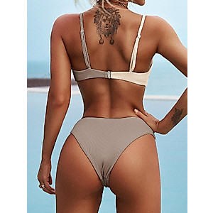 ZAFUL Women's Ribbed O-Ring String Bikini Swimsuit Cheeky Thong Swimwear Two Pieces Bathing Suit