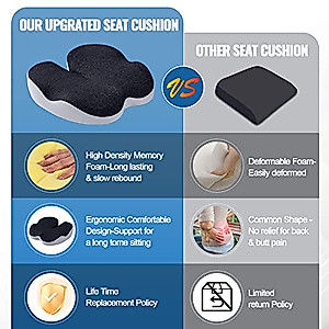Seat Cushion, Office Chair Cushions, Non-Slip Sciatica, Tailbone Pain Relief Cushion Pad for Long Sitting, Memory Foam Butt Pillow for Computer Desk, Driving, Ergonomic Seat Cushion for Office Chairs