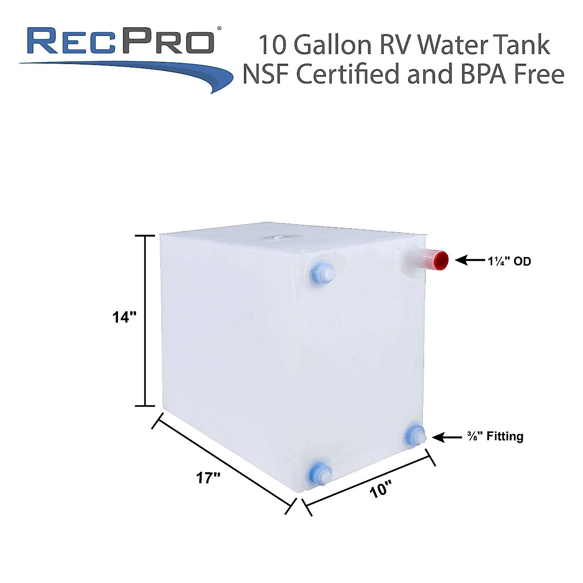 RecPro 10 Gallon RV Fresh Water Tank 17" x 14" x 10" | BPA Free | RV Water Tank | Gray Water | Made in America