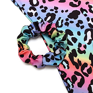 JESKIDS Leotards for Girls Gymnastics with Shorts Dance Biketards Tumbling Matching Hair Scrunchie Leopard 4-5 Years