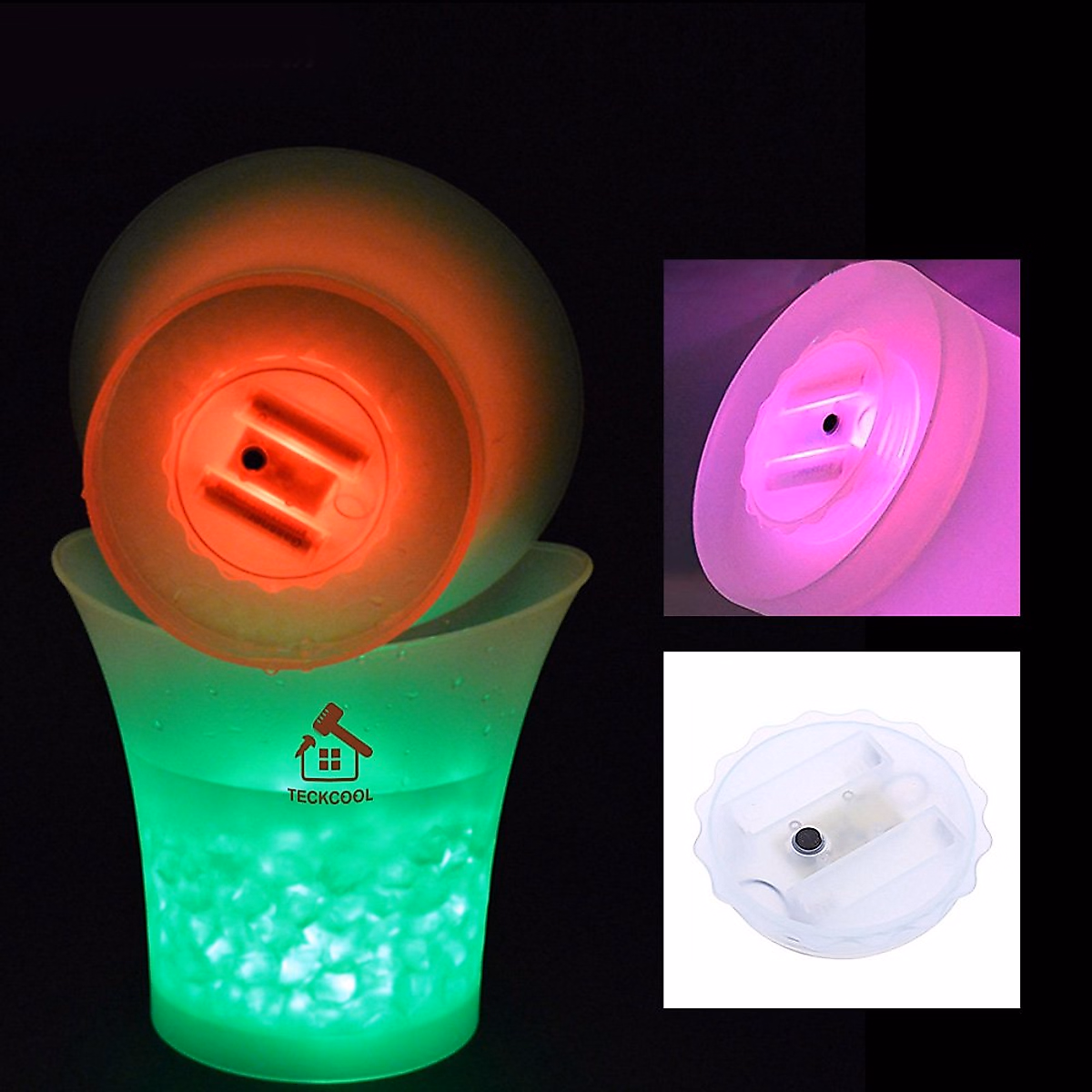 LED Ice Bucket,TECKCOOL 5L Large Capacity Wine Cooler Led Waterproof with Colors Changing,Retro Champagne Wine Drinks Beer Bucket,Power by 2 AA Batteries,for Party,Home,Bar,etc (batteries not include)