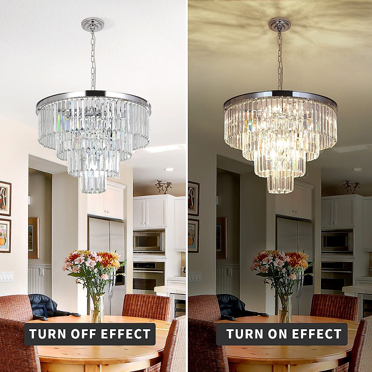 MarkDee Modern Chandeliers Crystal with Light, 11 Lights Chrome Crystal Chanderlier Lighting, 4-Tier Pendant Lights for Dining Room Living Room (23.62inch)…