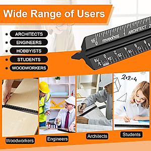 Architectural Scale Ruler, Imperial Measurements 12'', Laser-Etched Aluminum Architect Triangular Ruler Black for Architects, Students, Draftsman, and Engineers by Mveohos