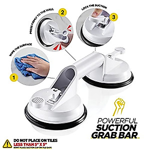 Shower Chair Set of 5 Includes Suction Grab Bar & Suction Cup Shower Head Holder & Back Scrubber & Additional Sponge Tool Free Shower Chair with 8 Adjustable Heights Portable Bath Chair for Elderly