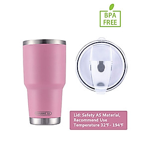 DYNAMIC SE 30oz Tumbler Double Wall Stainless Steel Vacuum Insulated Travel Mug with Splash-Proof Lid Metal Straw and Brush (Pink)