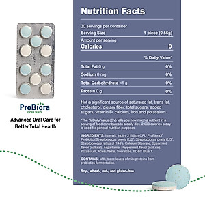 ProBiora Oral-Care Chewable Probiotic Tablets | Probiotic Supplement for Women & Men | Healthier Teeth & Gums | Fresher Breath | Whiter Teeth | Better Overall Health (30 Count, Extra Minty)