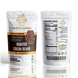 Luster Chocolate Roasted Cocoa Beans 100 g Chocolatey Flavor from Organic Cacao Beans - Non GMO & Gluten Free