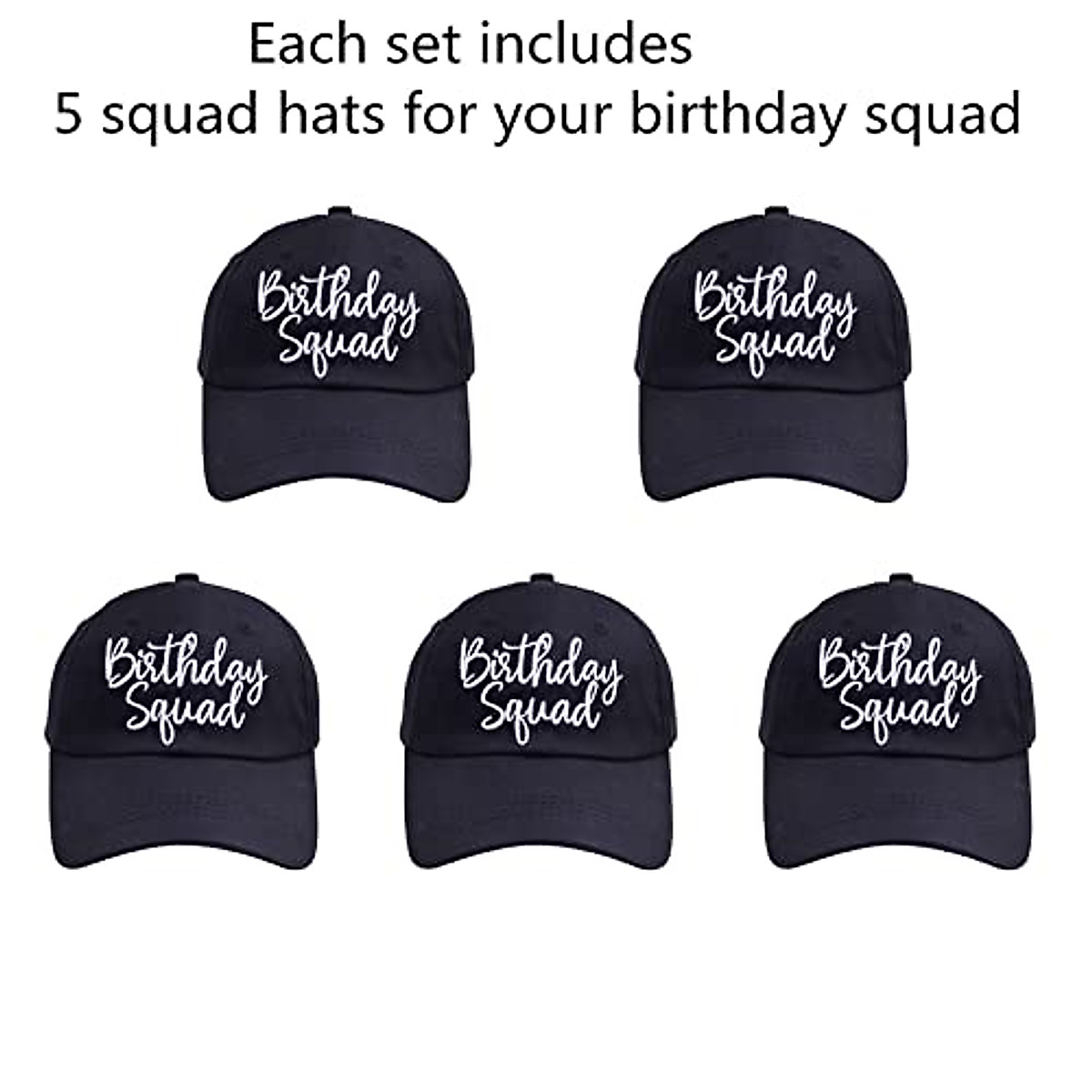 6 Pack Birthday Party Hats Funny Birthday Queen Squad Embroidery Adjustable Black Baseball Cap for Women