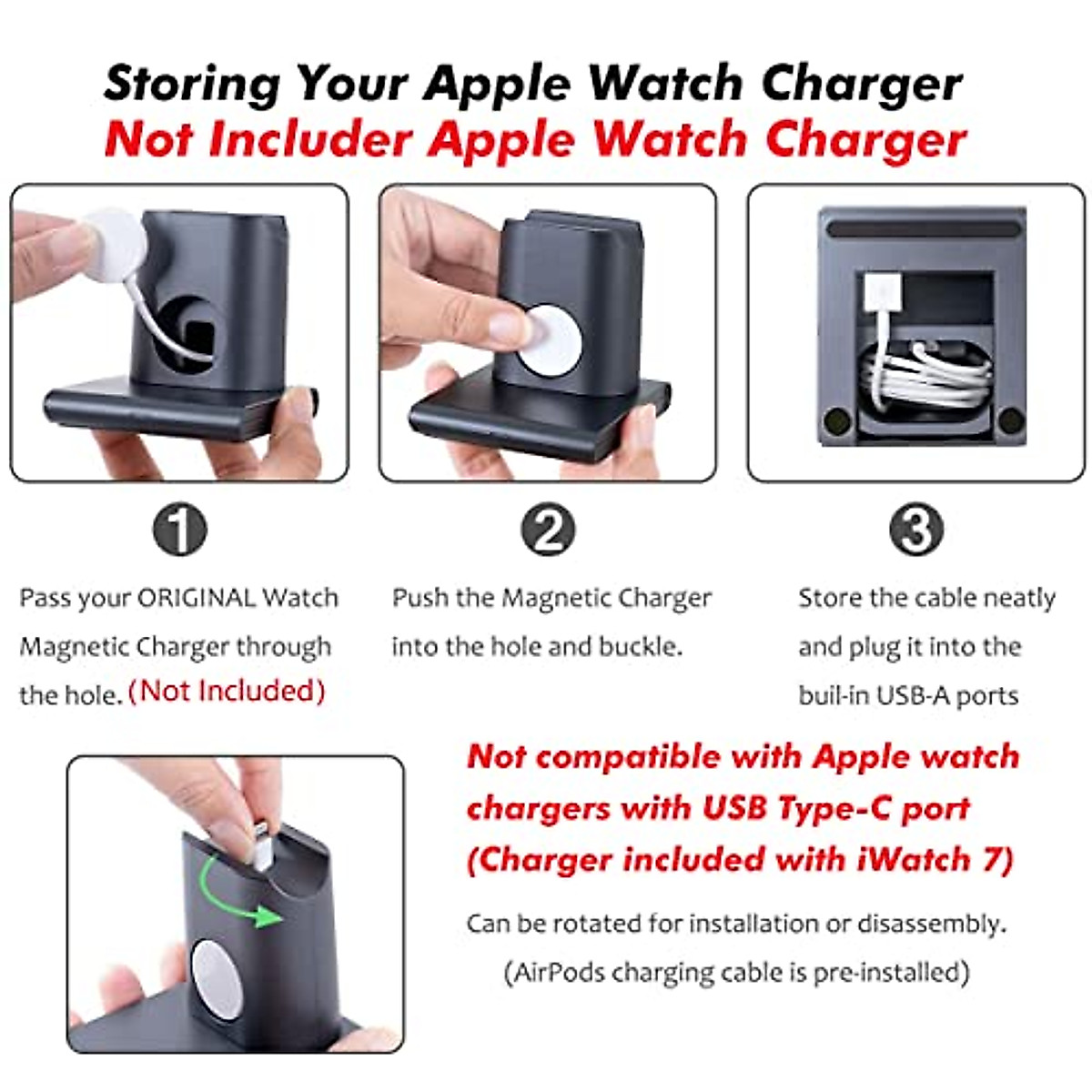 Hoidokly Wireless Charger 3 in 1 Charging Station Dock for Airpods Pro/3/2, AppIe Watch 8/7/6/5/4/3, Fast Wireless Charging Stand for iPhone 14 Pro Max/14/13/12/11/XR/XS/X/8/8 Plus(NO QC 3.0 Adapter)