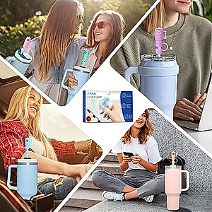 6Pcs Straw Covers Cap Fitting for Stanley Cup,10mm Silicone Straw Topper Compatible for Stanley 30&40 Oz Tumbler with Handle, Straw Caps Reusable Straw Tip Cover Suited for Stanley Cup Accessories