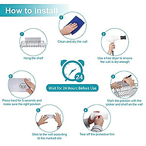 GEMITTO Shower Caddy, SUS304 Stainless Steel Self-Adhesive Bathroom Organizer Rack with 2 Stickers+2 Hooks, No Drilling for Shampoo Conditioner Kitchen Spice Storage Silver