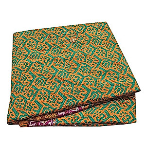 Peegli Women's Vintage Orange Floral Saree Indian Fabric DIY Crepe Silk 5 Yards Sari