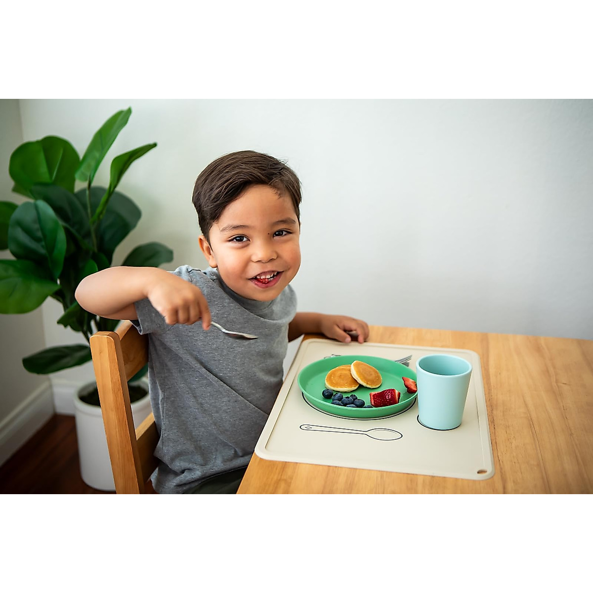 CHAMOS Silicone Placemats for Toddlers and Kids - Montessori Placemat - Non-Slip (Sage & Beige)