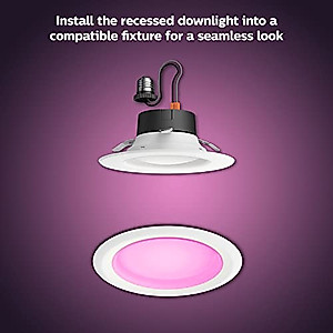 Philips Hue White and Color Ambiance Extra Bright Dimmable Recessed LED Smart 6" Downlight for Retrofit Cans Compatible with Amazon Alexa Apple HomeKit and Google Assistant - 4 Pack (578674), Plastic