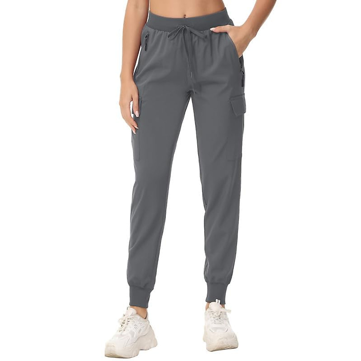 JENOANY Quick Dry Pants Women Water Proof Rain Pants Hiking Lightweight Cargo Joggers Moisture Wicking Water Resistant, Steel Grey, S