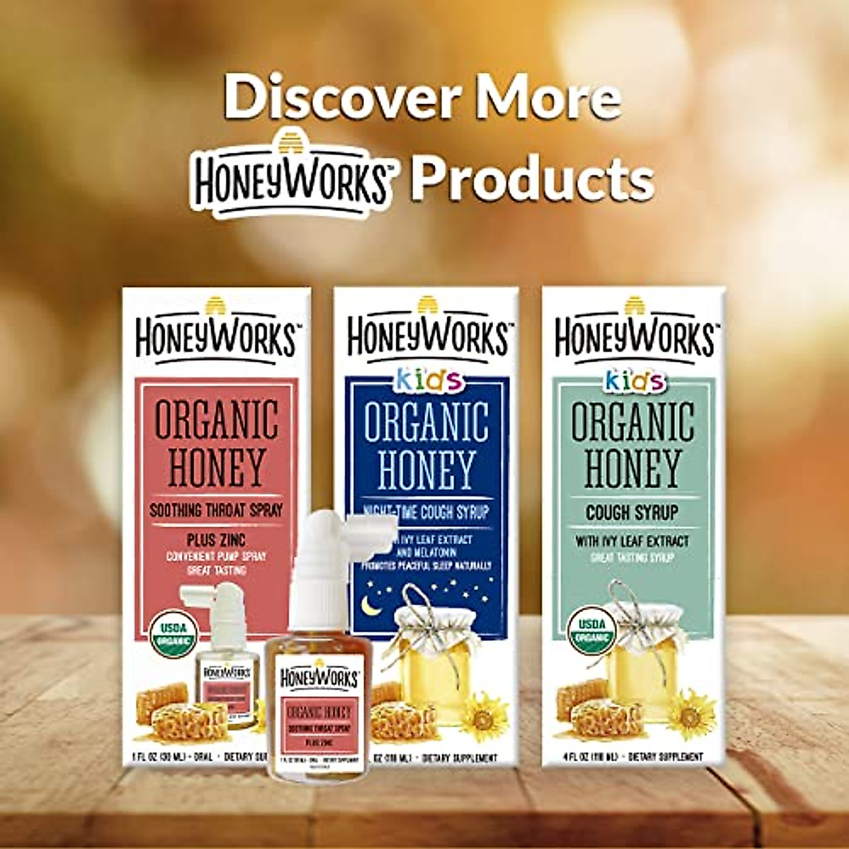 HoneyWorks Kids Throat Spray for Sore Throat Relief, 1 Oz, Soothing Non-GMO USDA Organic Dark Honey + Zinc, Fast-Acting Relief, Ages 12 Months+