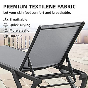 Domi Pool Lounge Chairs, Aluminum Patio Chaise Lounge with Side Table, 5 Position Adjustable Backrest and Wheels, All Weather Outdoor Lounge Chairs for Beach, Yard, Balcony, Poolside, Gray