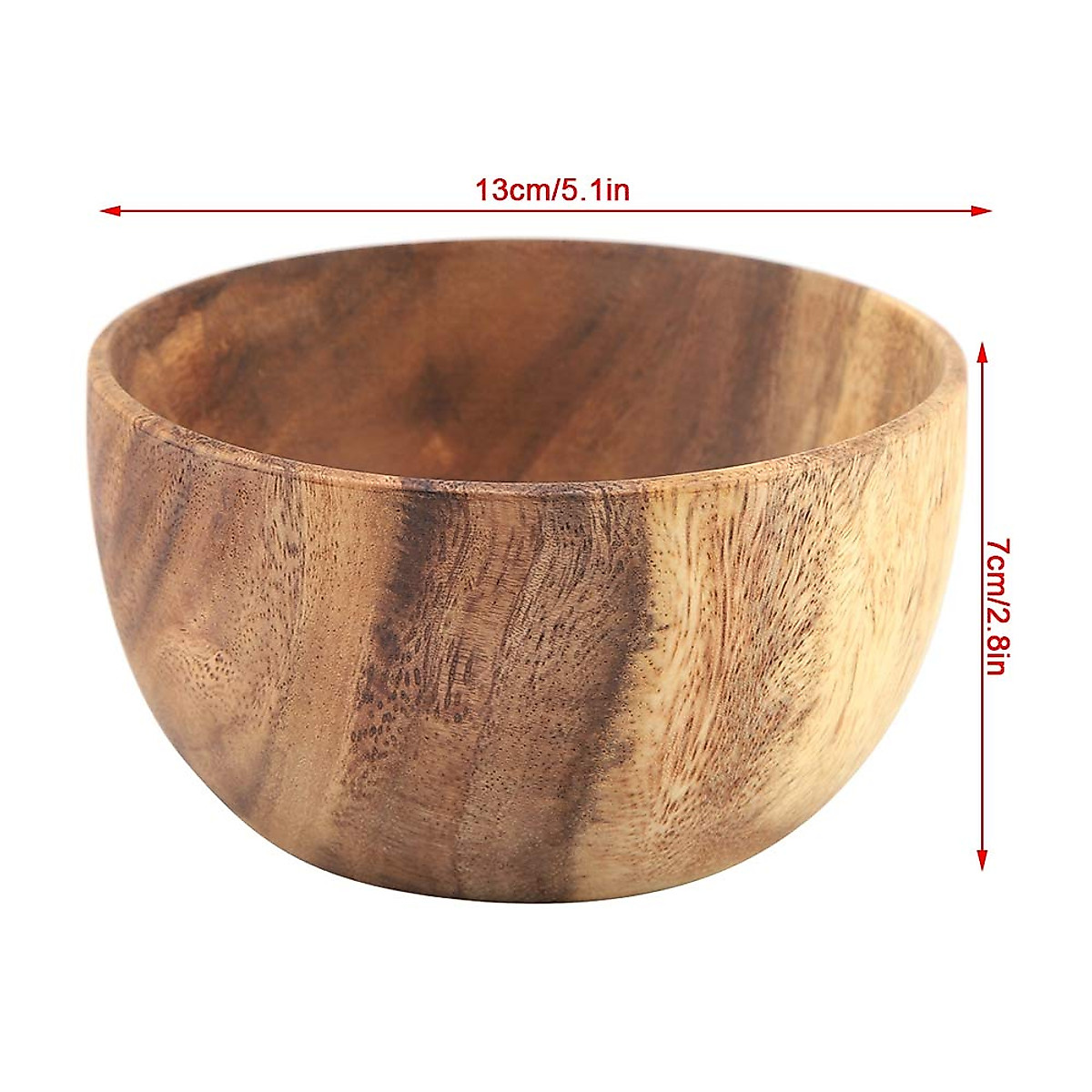 Bowl,Solid Acacia Wooden Bowl Wooden Hand-Carved Round Bowl Kitchen Tools For Salad Soup Rice Cereal Fruit Dips Sauce Nuts Appetizers Desserts(13 * 7cm)