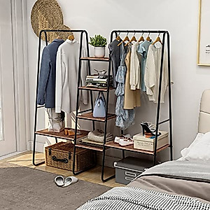 VERFARM Metal Garment Rack, Freestanding Heavy Duty Clothes Rack with 2 Hanger Rod and 6 Shelves for Bedroom Living Room