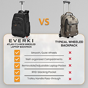 EVERKI (EKP122) Atlas Wheeled Laptop Backpack Adjustable Compartment, Business Professional,Black,13-Inch to 17.3-Inch