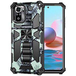 Ysnzaq for Xiaomi Redmi Note 10 4G (No 5G) Outdoor Camouflage Sturdy Phone Case with Heavy Duty Shockproof Military Grade Protection and Built-in Magnetic Cover for Xiaomi Redmi Note 10S MC Mint Green