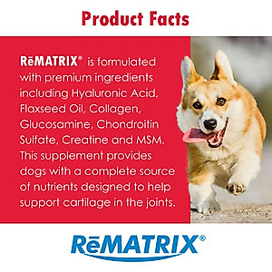 ReMATRIX Joint Support Supplement for Dogs - Glucosamine, Chondroitin, MSM, Omega-3 - Hip and Joint Pain Relief and Support for Dogs - Made in USA - 60 Soft Chews
