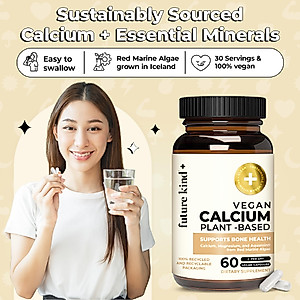 Future Kind Vegan Calcium Supplement (60 Capsules) - Plant-Based Calcium Magnesium Supplement Sourced from Iceland for Teeth and Bone Support - Calcium Supplements for Women & Men
