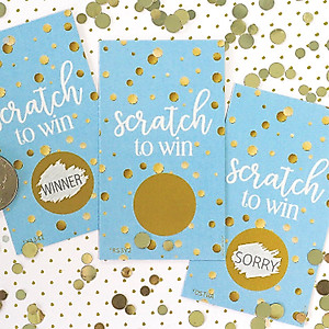 DISTINCTIVS Blue and Gold Scratch Off Party Game - Boy Baby Shower, Bridal Shower - 28 Cards